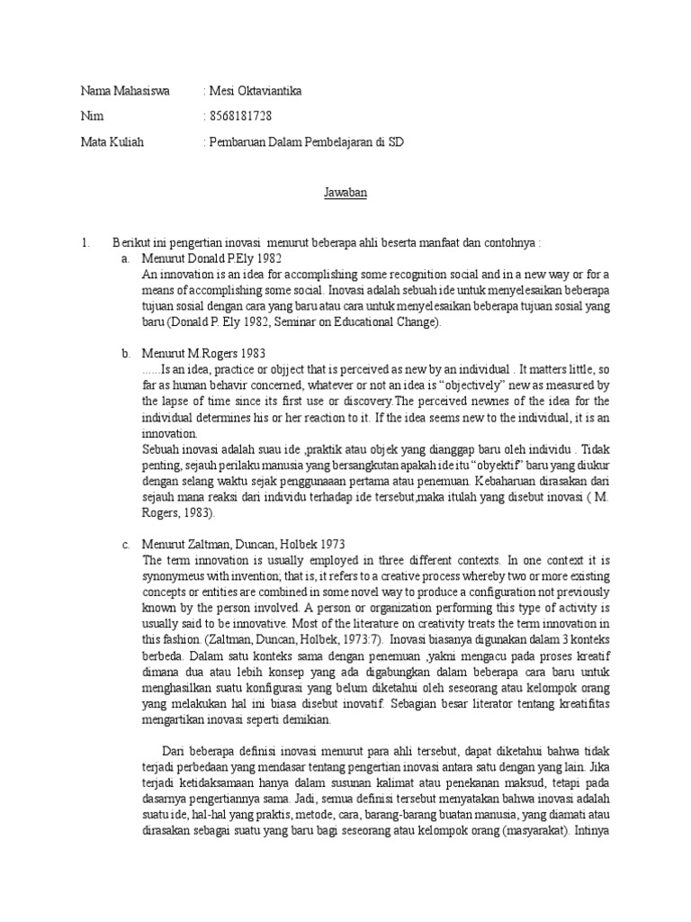 Tugas 1 Pembaruan Dalam Pembelajaran Di SD | PDF
