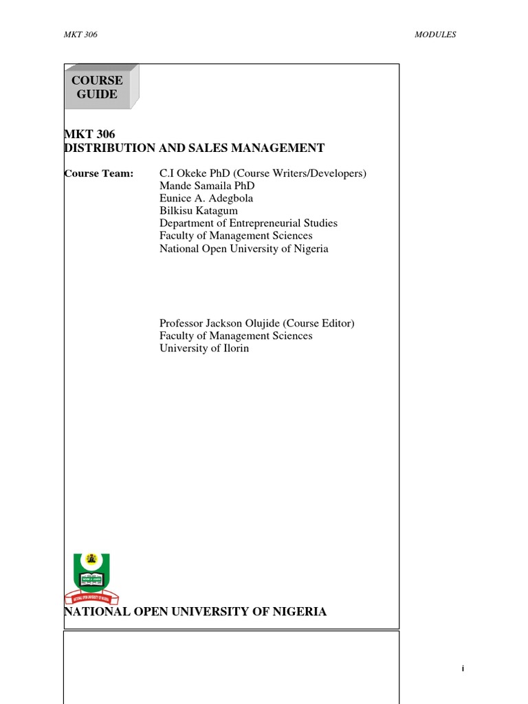 MKT 306: Distribution & Sales Mgmt | PDF | Sales | Marketing