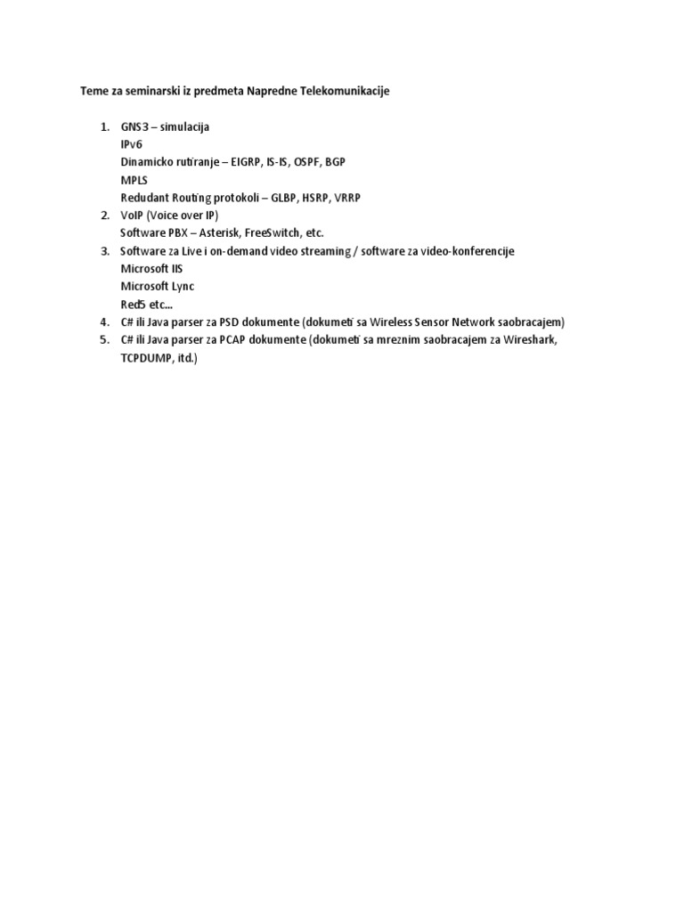 Teme Za Seminarski Iz Predmeta Napredne Telekomunikacije | PDF