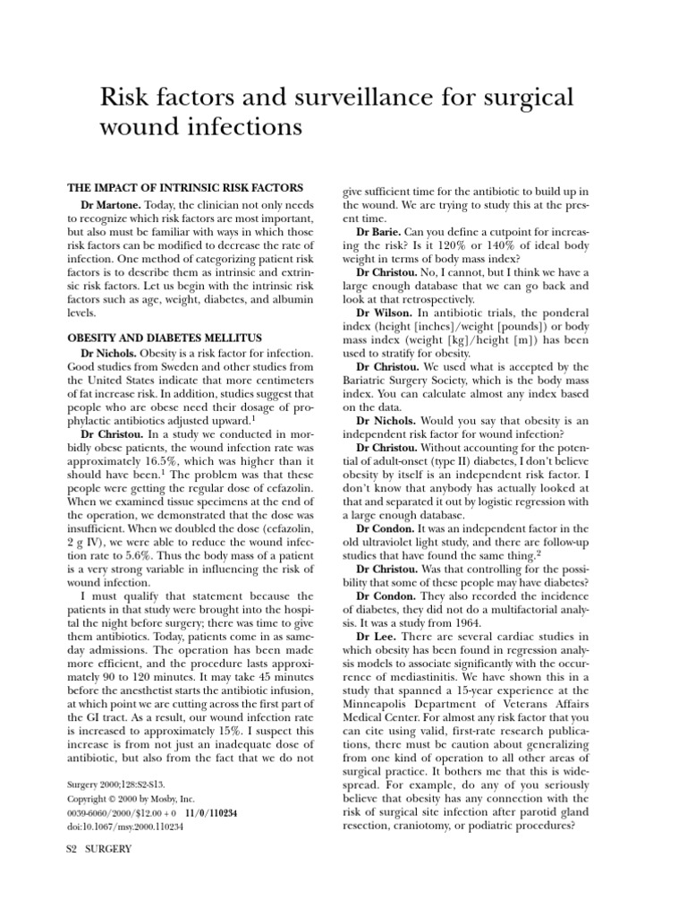 Risk Factors and Surveillance For Surgical Wound Infections: The Impact ...