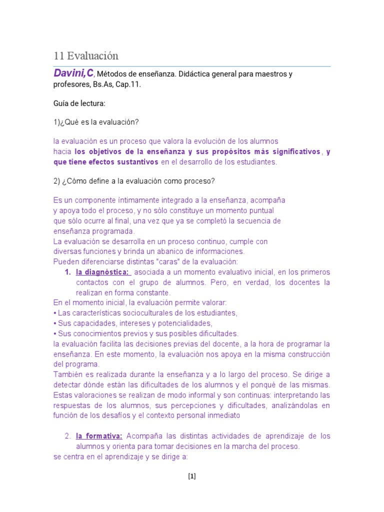 11 Evaluación Davini y Guía Cap | PDF | Evaluación | Enseñando
