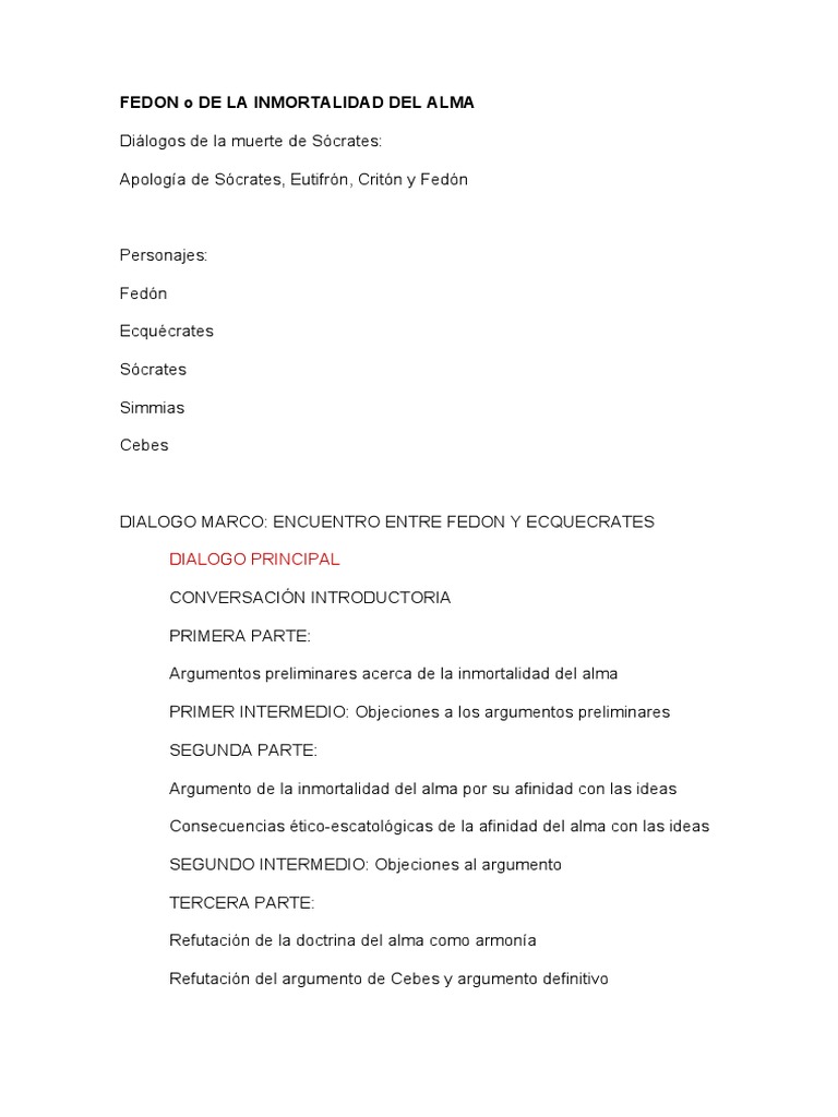 La inmortalidad del alma en el Fedón de Platón | PDF | Alma | Platón