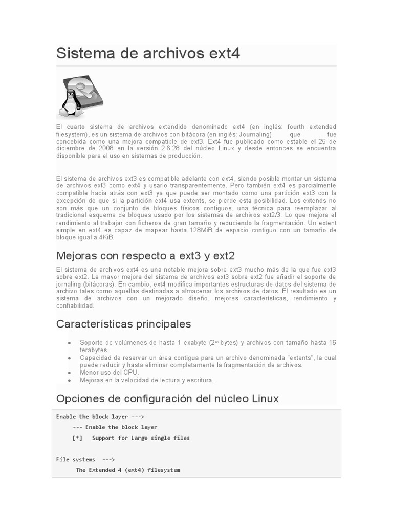 Sistema de Archivos Ext4 | PDF | Hogar, jardinería y bricolaje | Tecnología