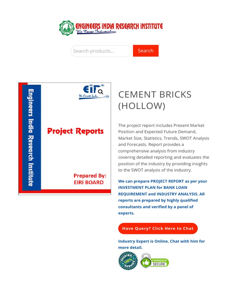 Project Report On CEMENT BRICKS (HOLLOW) - Manufacturing Process ...