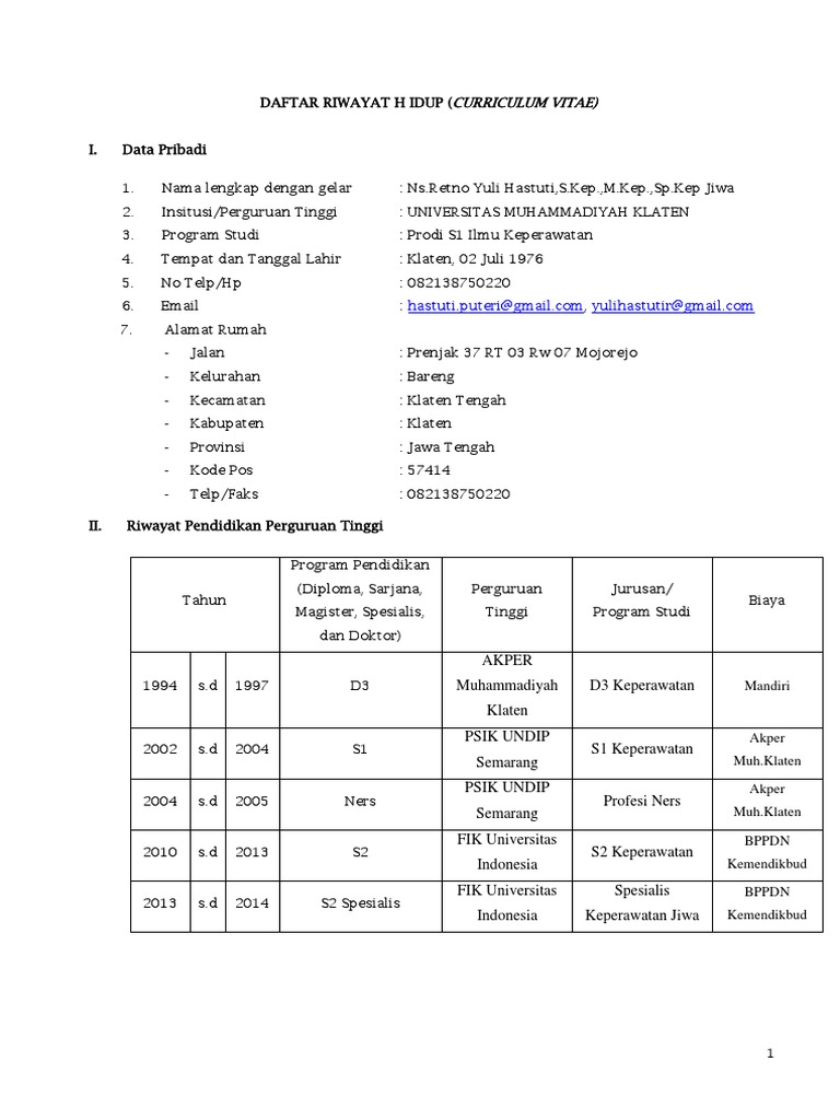 CV Retno Yuli H | PDF