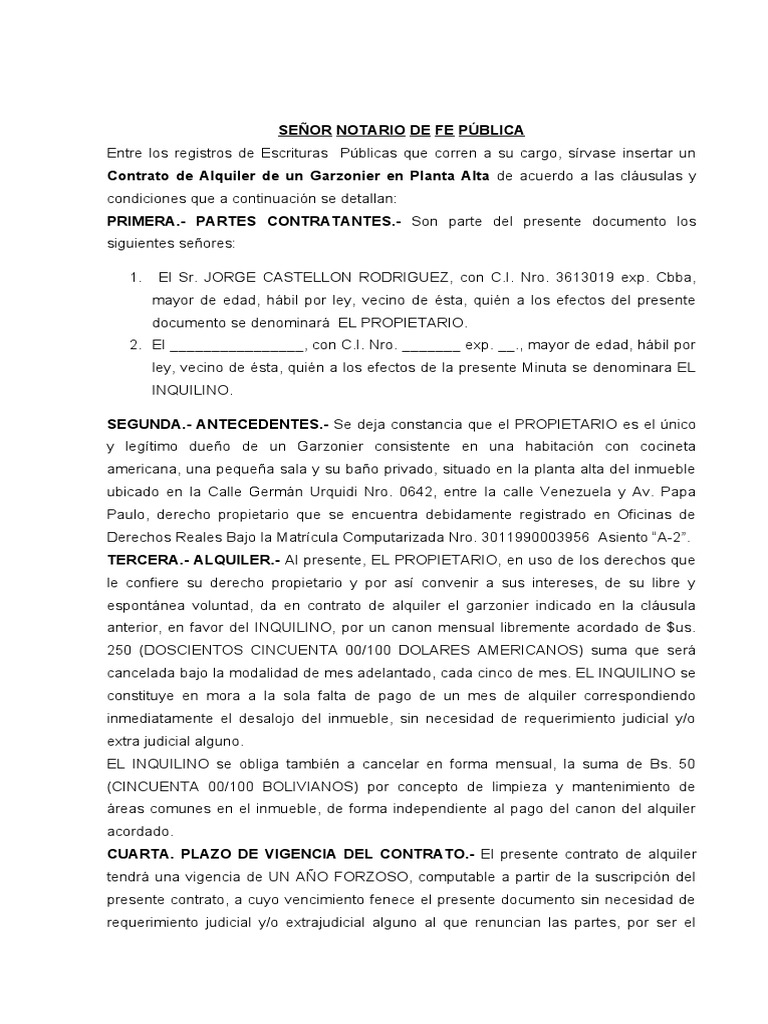 Contrato Alquiler Garzonier | PDF | Derecho privado | Ley común
