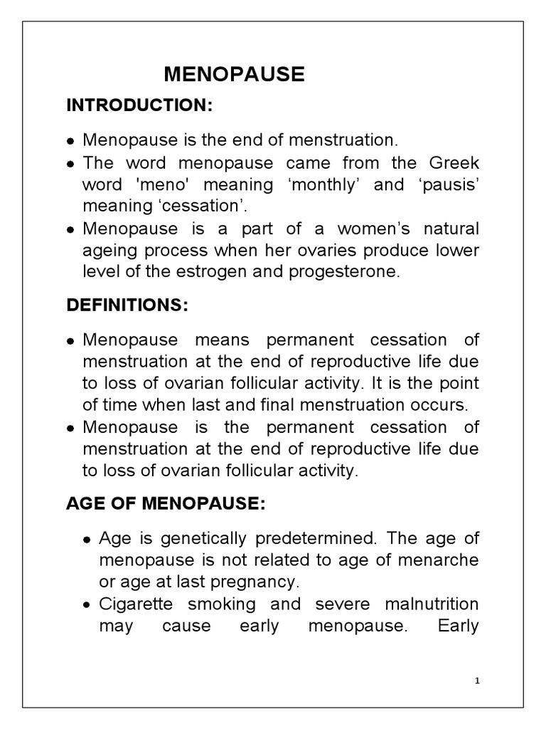 MENOPAUSE SEMINAR OBG MSC Nursing 1st Year | PDF | Menopause | Hormone ...