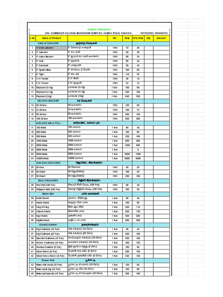 Diwali crackers list - Sheet1 | PDF