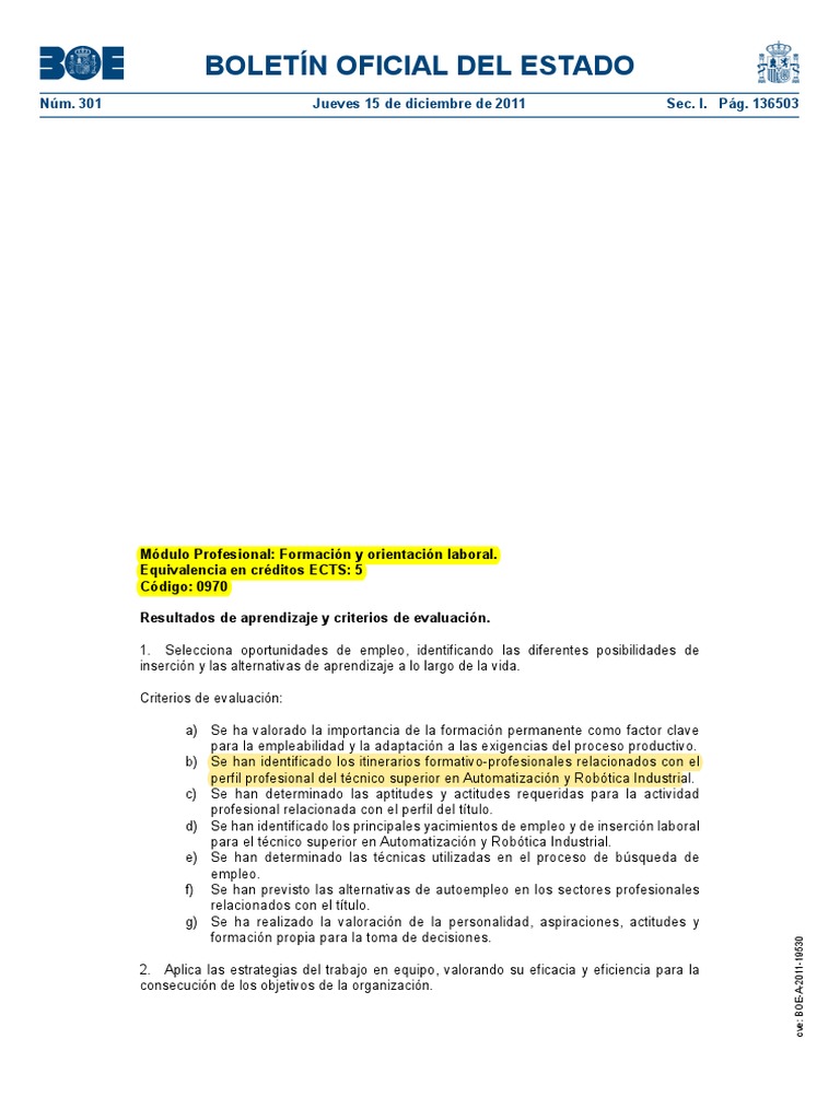Resultados de Aprendizaje - Criterios Ev | PDF | Derecho laboral | Valores