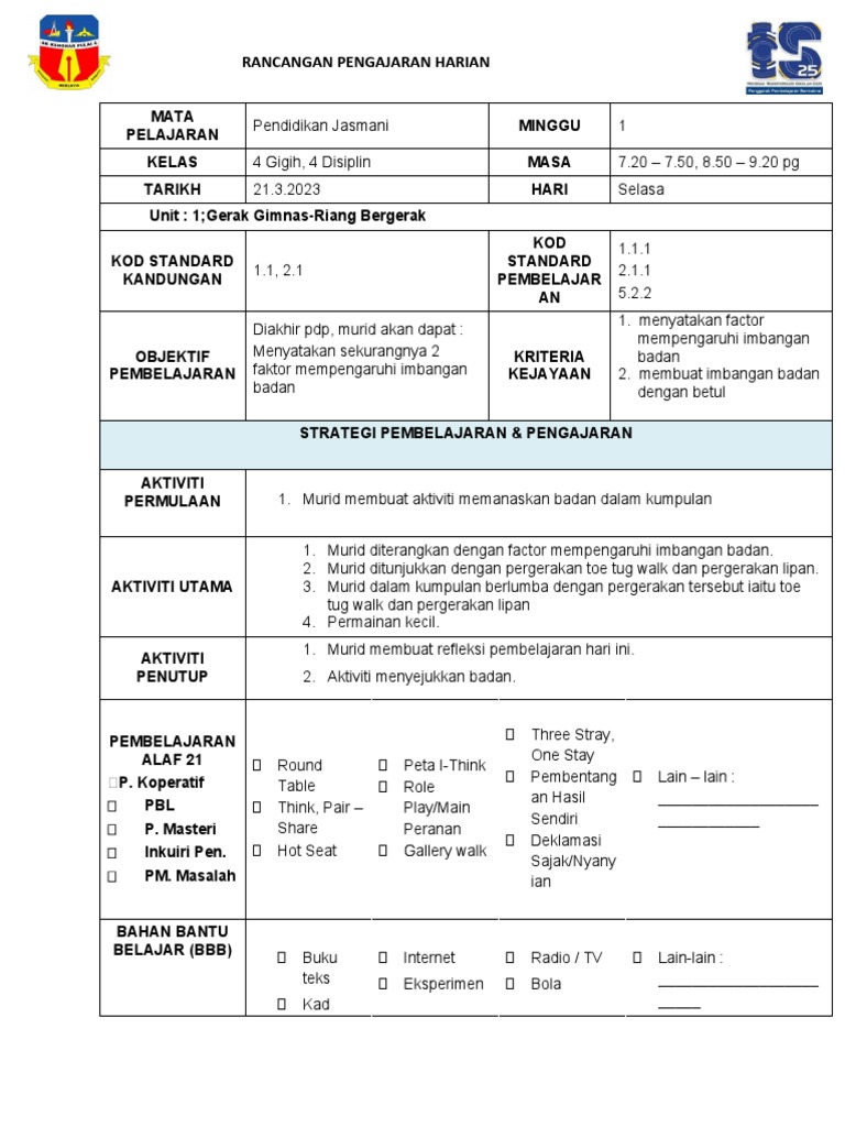 RPH Minggu 1 (Selasa) | PDF