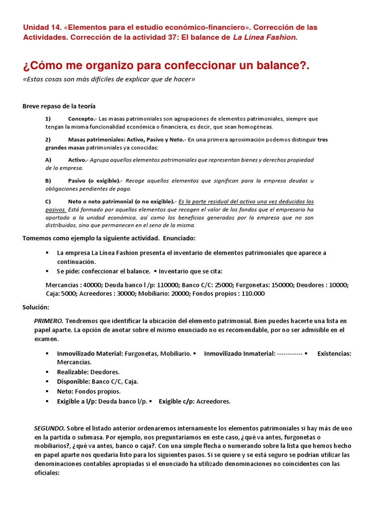 C¢mo me organizo para confeccionar un balance. Correcci¢n.pdf | PDF | Contabilidad | Hoja de balance