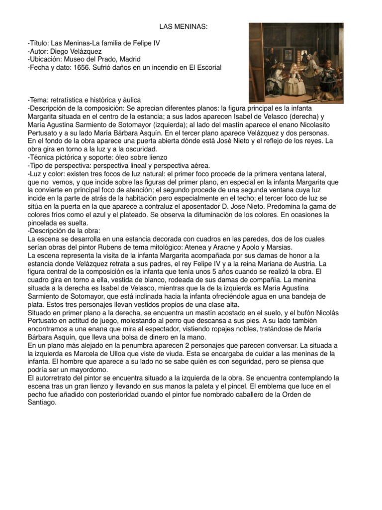 Las Meninas: Análisis Barroco Velázquez | PDF | Pinturas | Artes plásticas