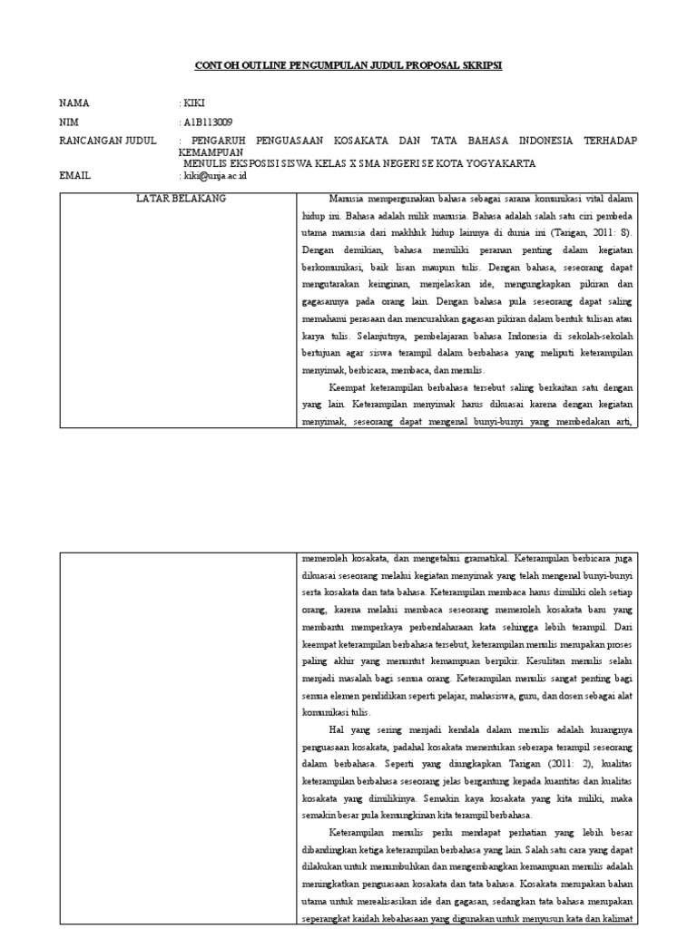 Contoh Outline Proposal Skripsi | PDF