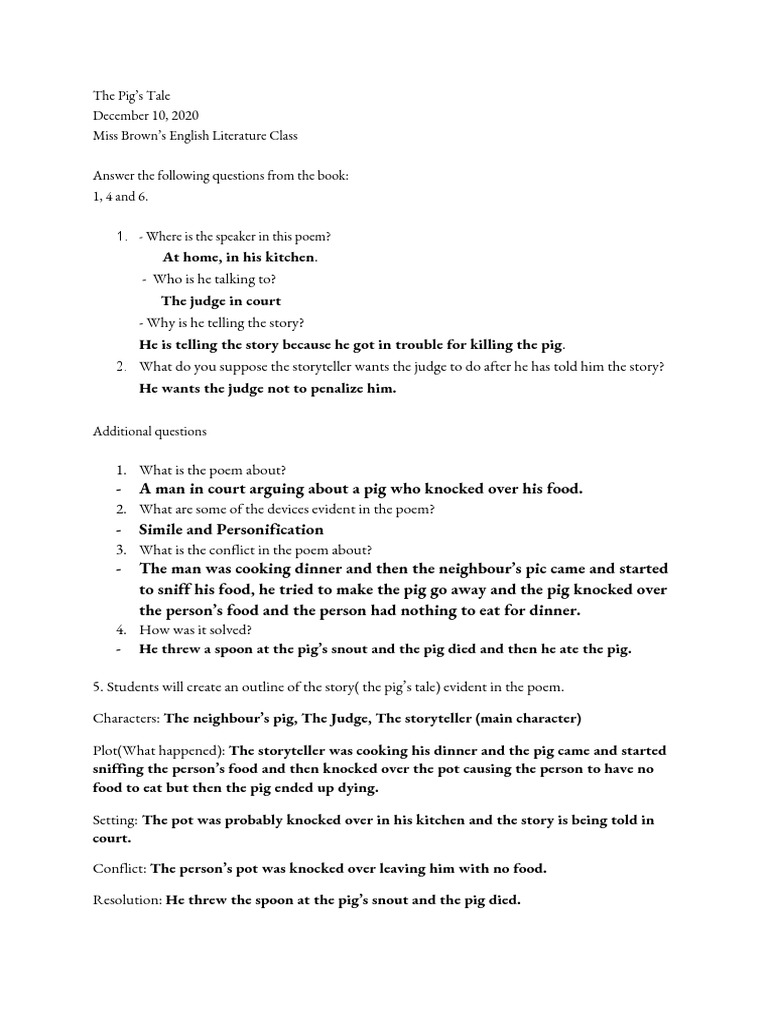 The Pig's Tale Activity | PDF