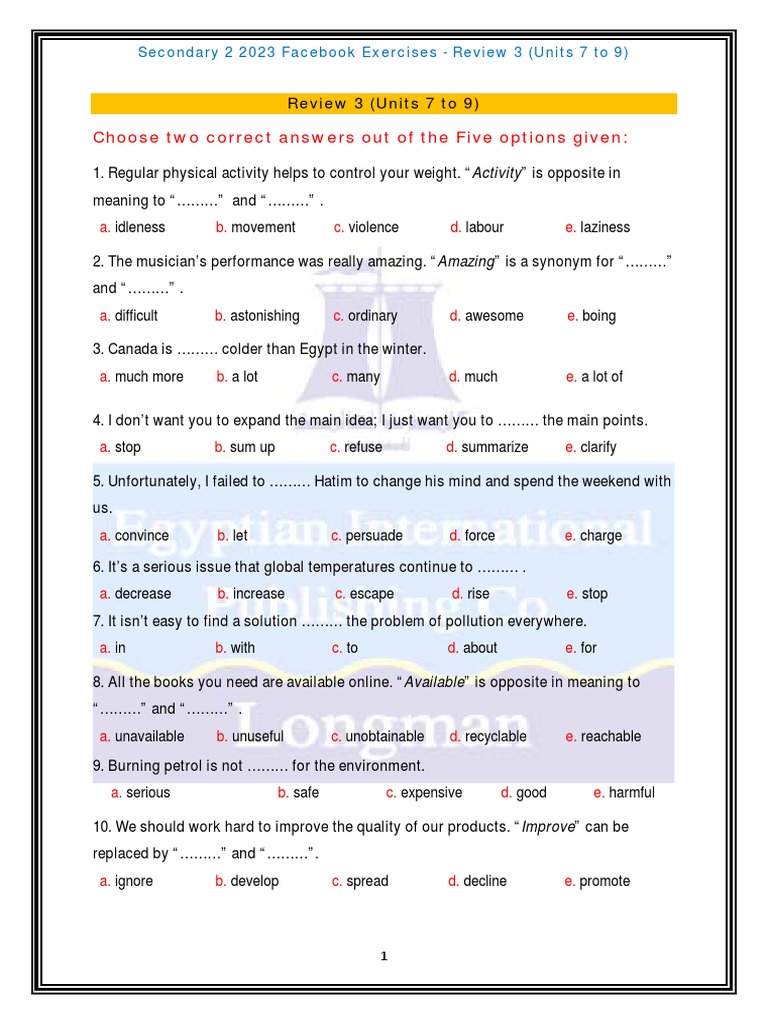 Sec Two 2023 Facebook Exercises - Review 3 (7 To 9) PDF | PDF