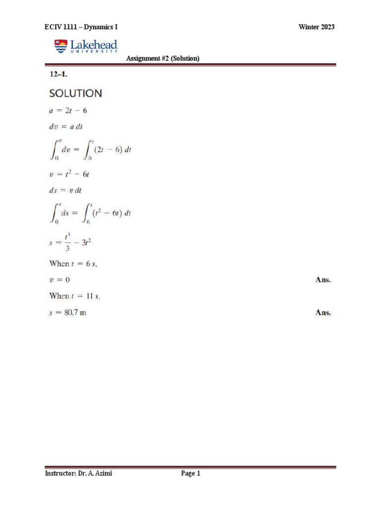 W23-Assignment 2-ECIV 1111-Solution | PDF