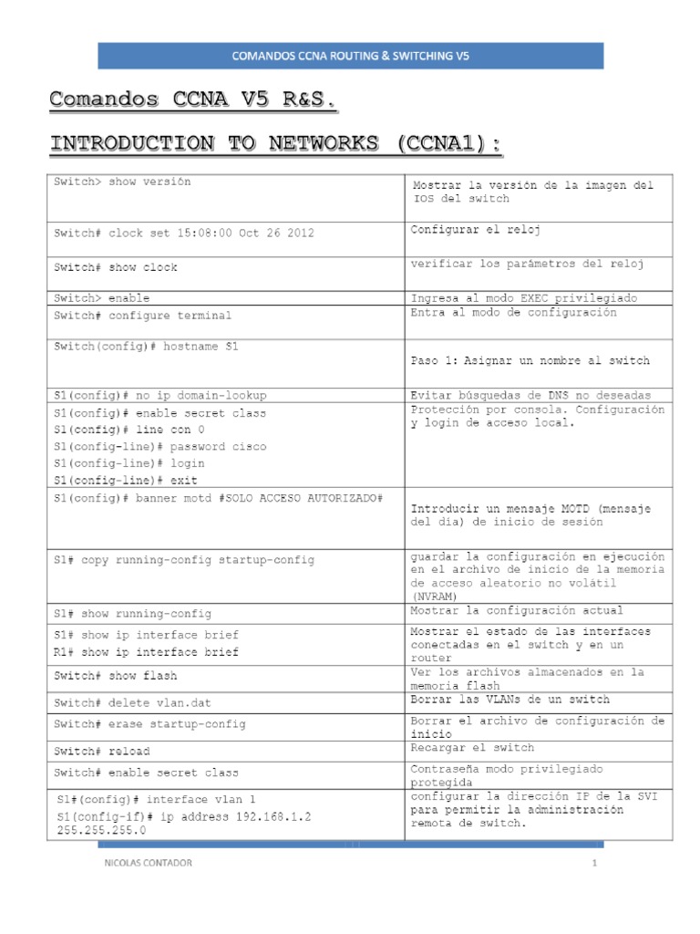 COMANDOS CCNA ROUTING & SWITCHING V5 - PDF Descargar Libre | PDF