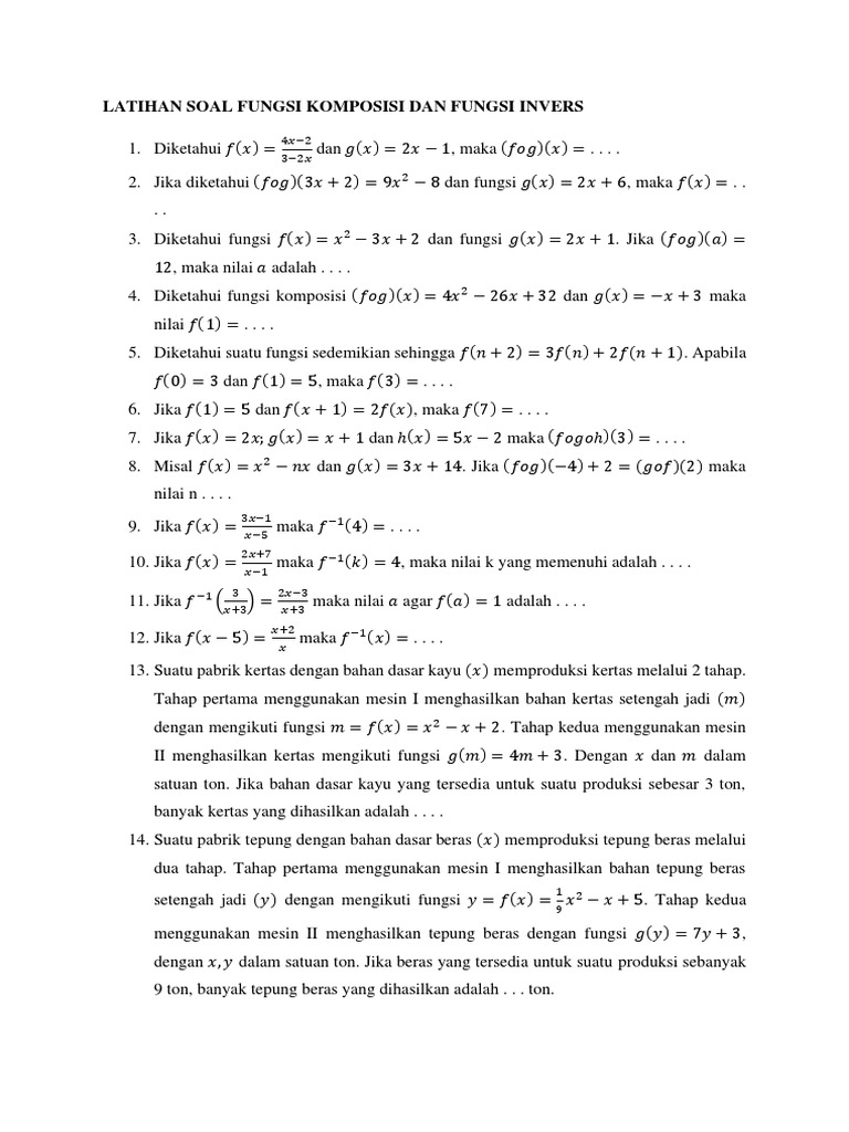 Latihan Soal Fungsi Komposisi Dan Fungsi Invers | PDF | Metode & Bahan Ajar