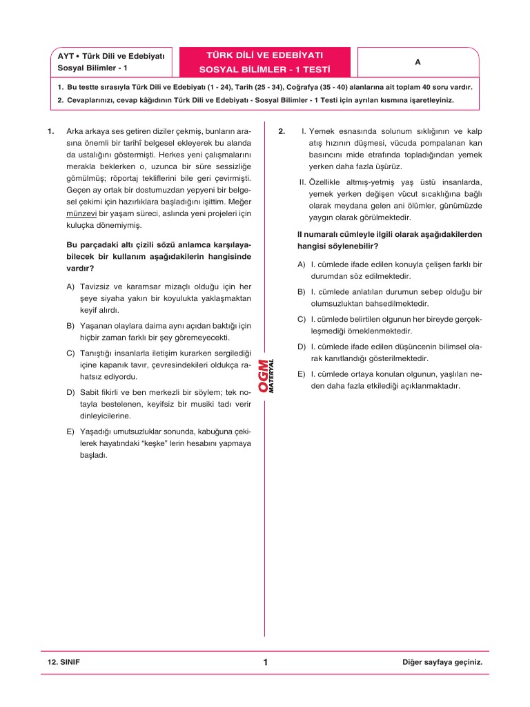 2021 Genel Deneme (AYT) PDF | PDF