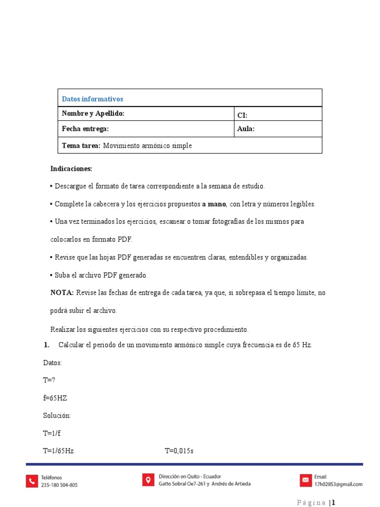 Tarea 2do BGU U4S3 Movimieto Armónico Simpleresuelto | PDF