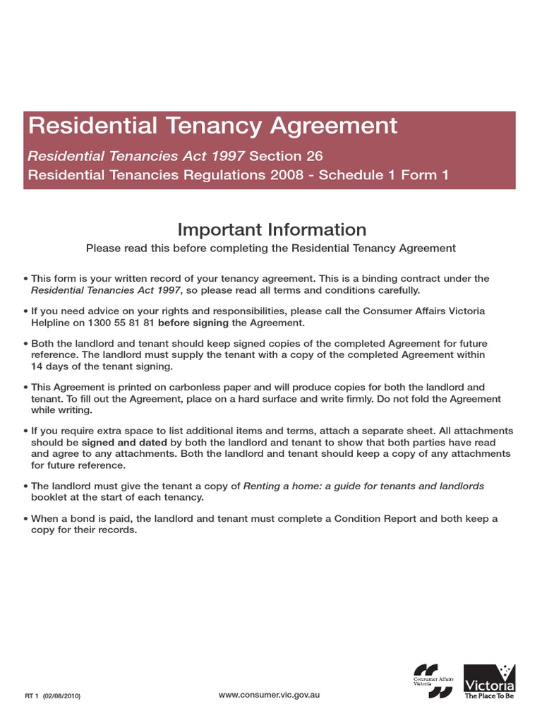 Residential Tenancy Agreement Vic PDF | PDF | Leasehold Estate | Landlord