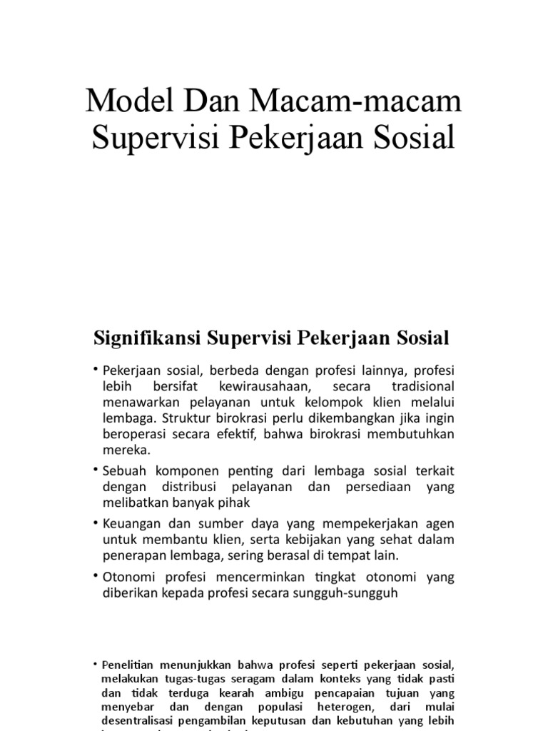Pertemuan Ke 11 - Model Dan Macam-Macam Supervisi Pekerjaan Sosial | PDF