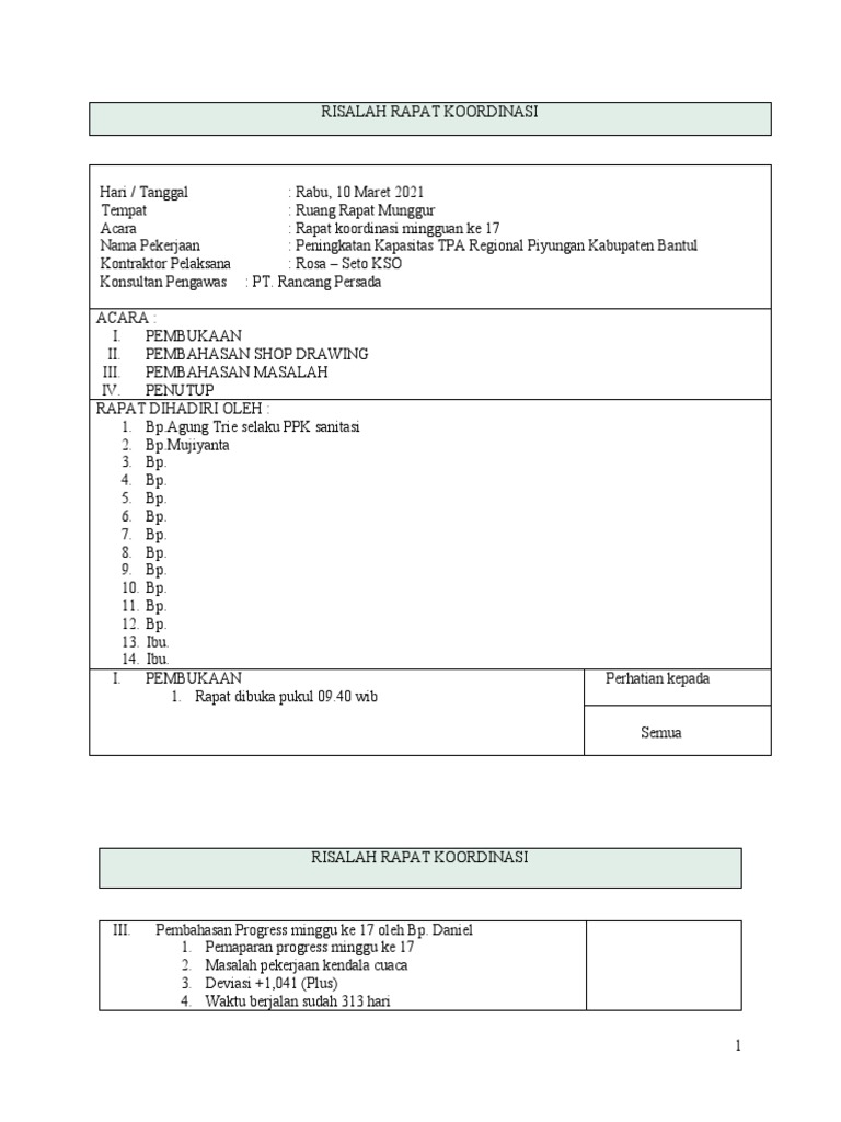 Notulensi Rapat Minggu | PDF