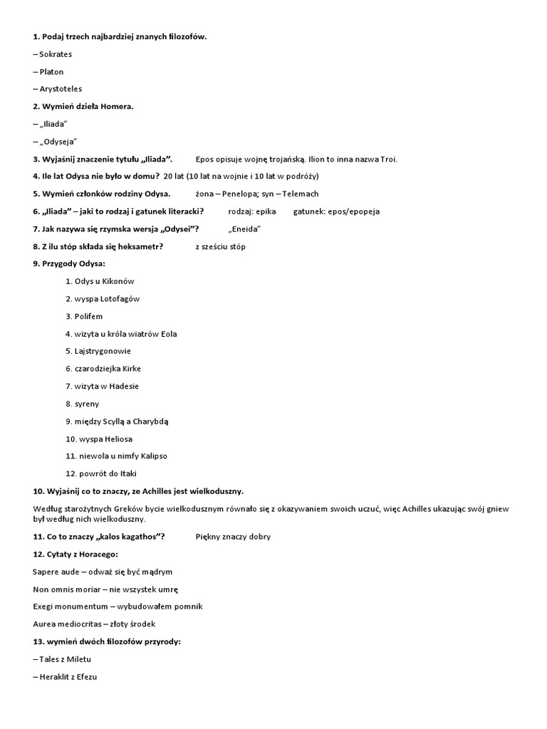 Polski - Sprawdzian ANTYK | PDF