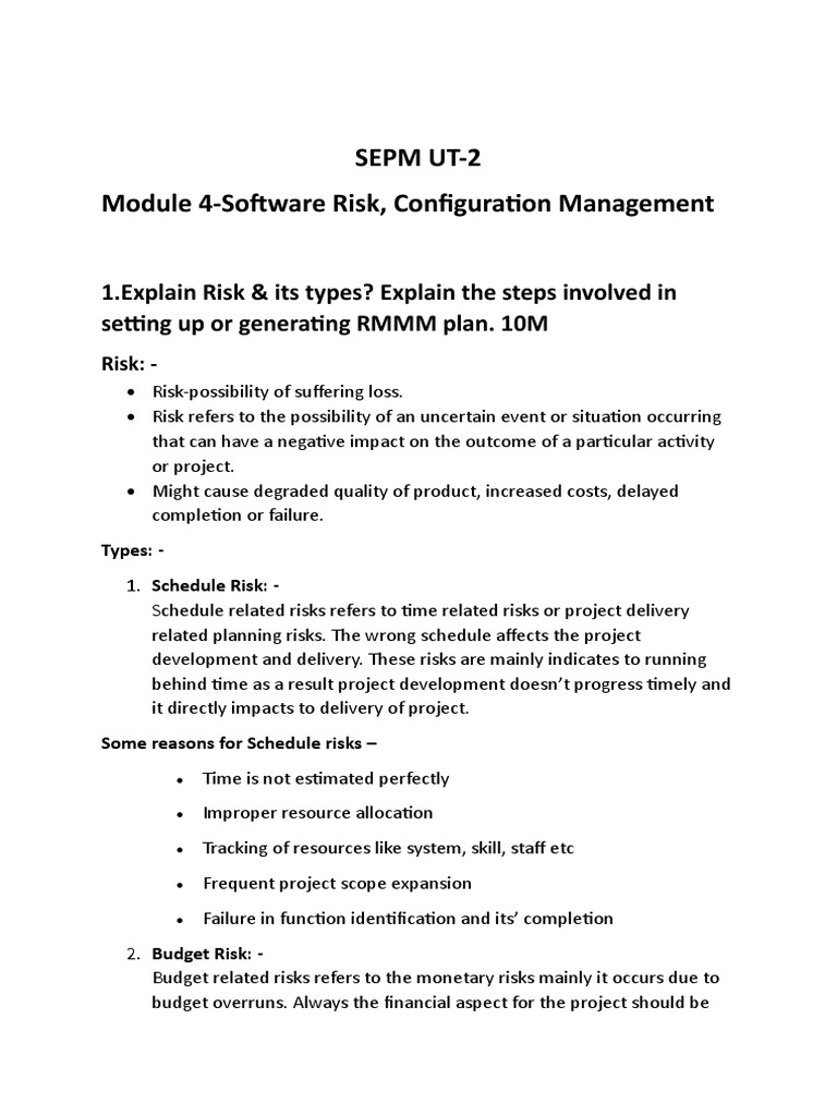 Sepm Module 4 Software Risk Configuration Management Pdf Risk