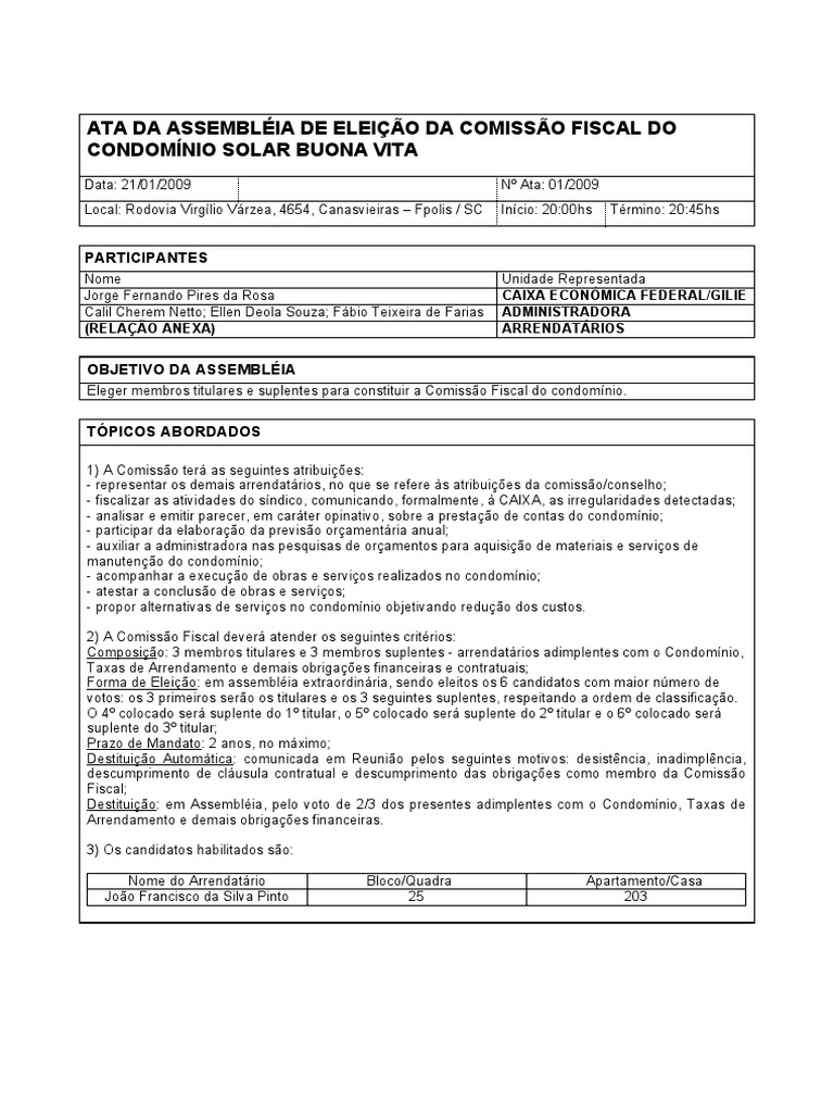 Modelo - Ata Da Assembléia de Eleição | PDF