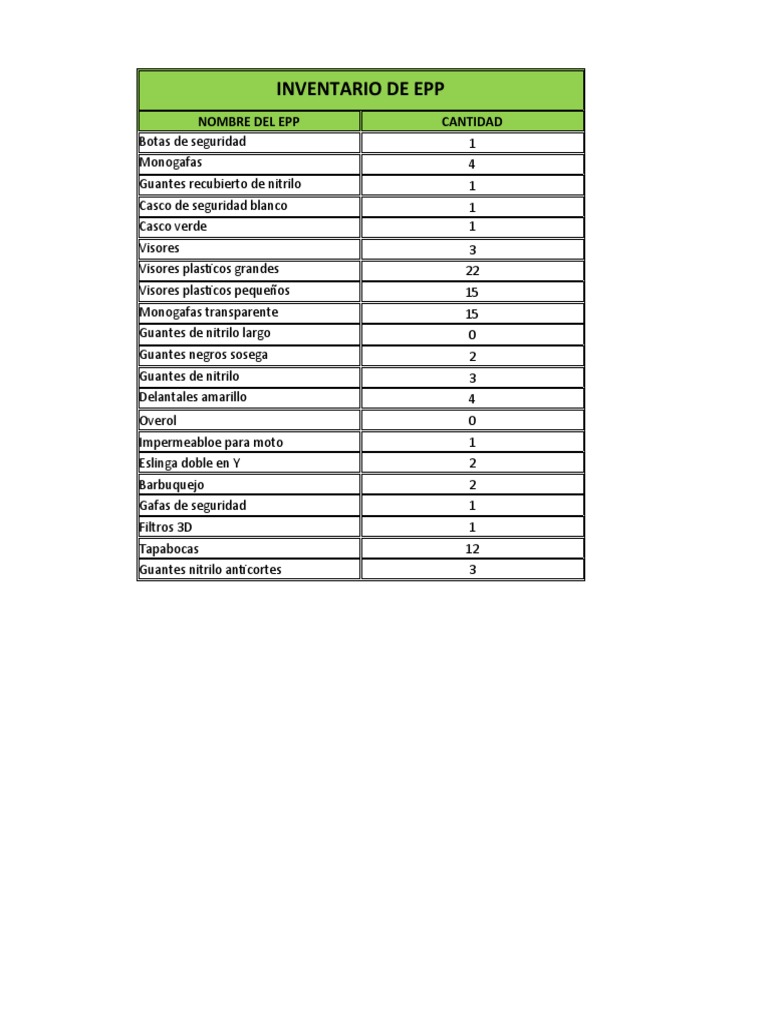 Inventario de EPP | PDF