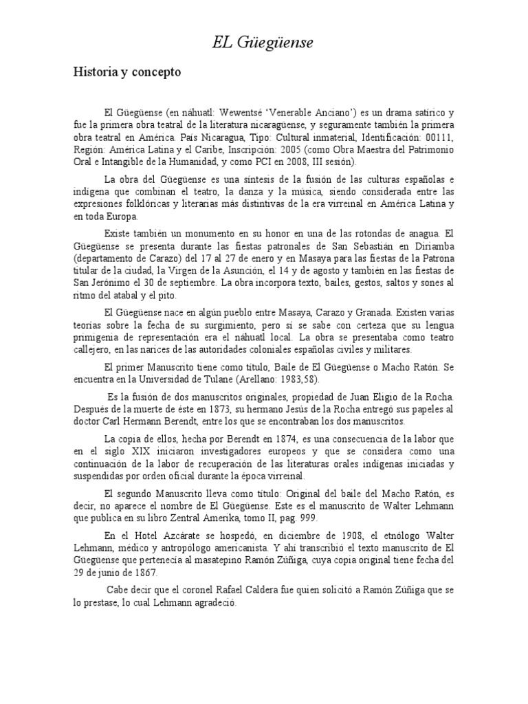 Historia y Significado del Güegüense | PDF | Unesco | America latina