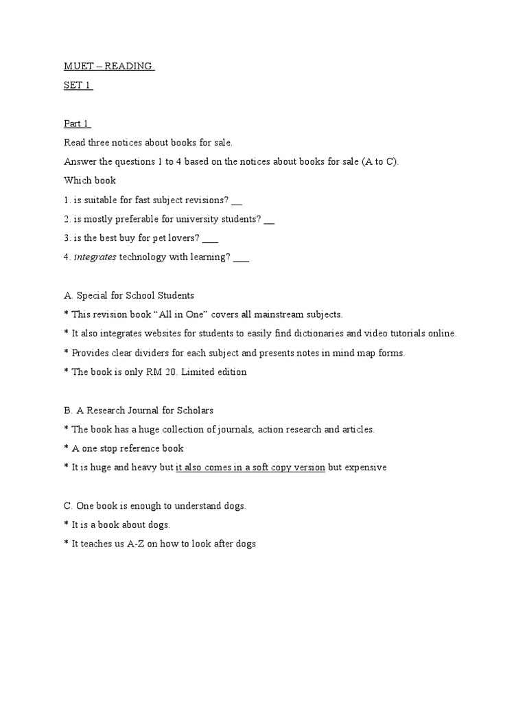 Muet Reading Set 1 | PDF | Black Friday (Shopping)