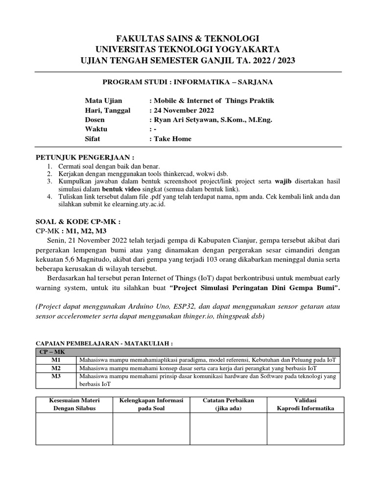 UTS IoT: Simulasi Peringatan Gempa | PDF | Teknologi & Rekayasa