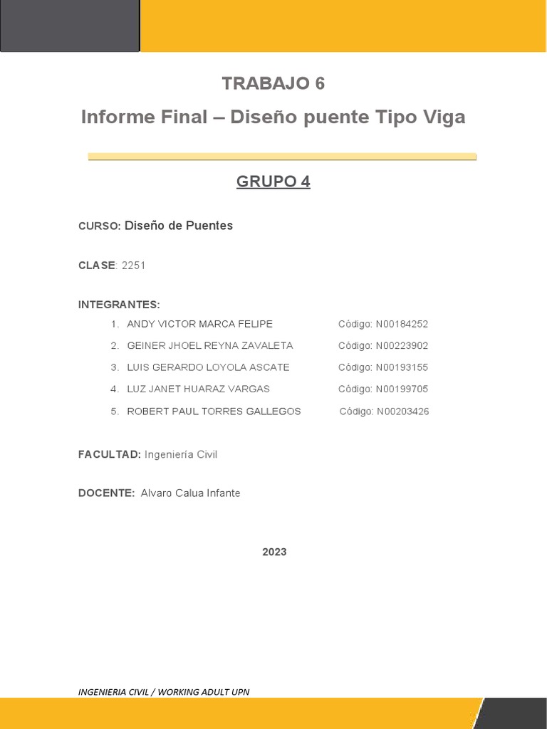 Trabajo - 6 - Diseño de Puentes - R0-Iforme Final | PDF | Puente | Hormigón