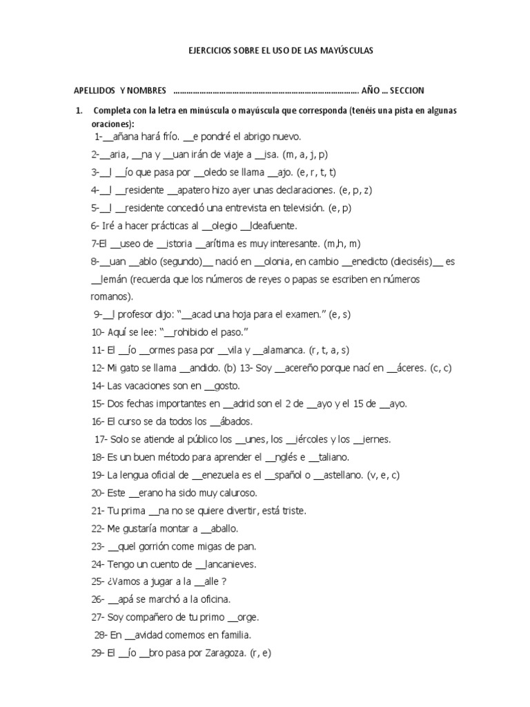 Ejercicios Sobre El Uso de Las Mayúsculas | PDF | Iglesia Católica