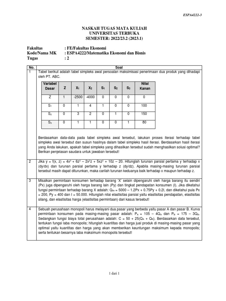 Soal Espa4222 tmk2 3 PDF | PDF | Metode & Bahan Ajar | Teknologi & Rekayasa