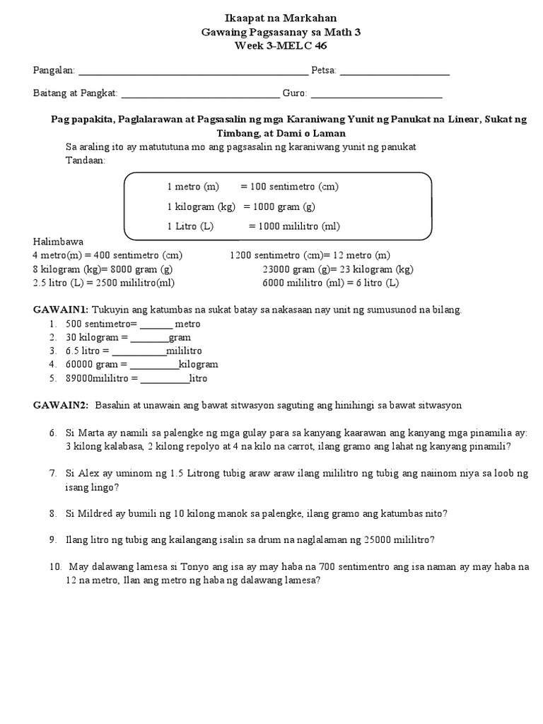 LAS-Q4-Math-3-MELC-46 Week 3 | PDF