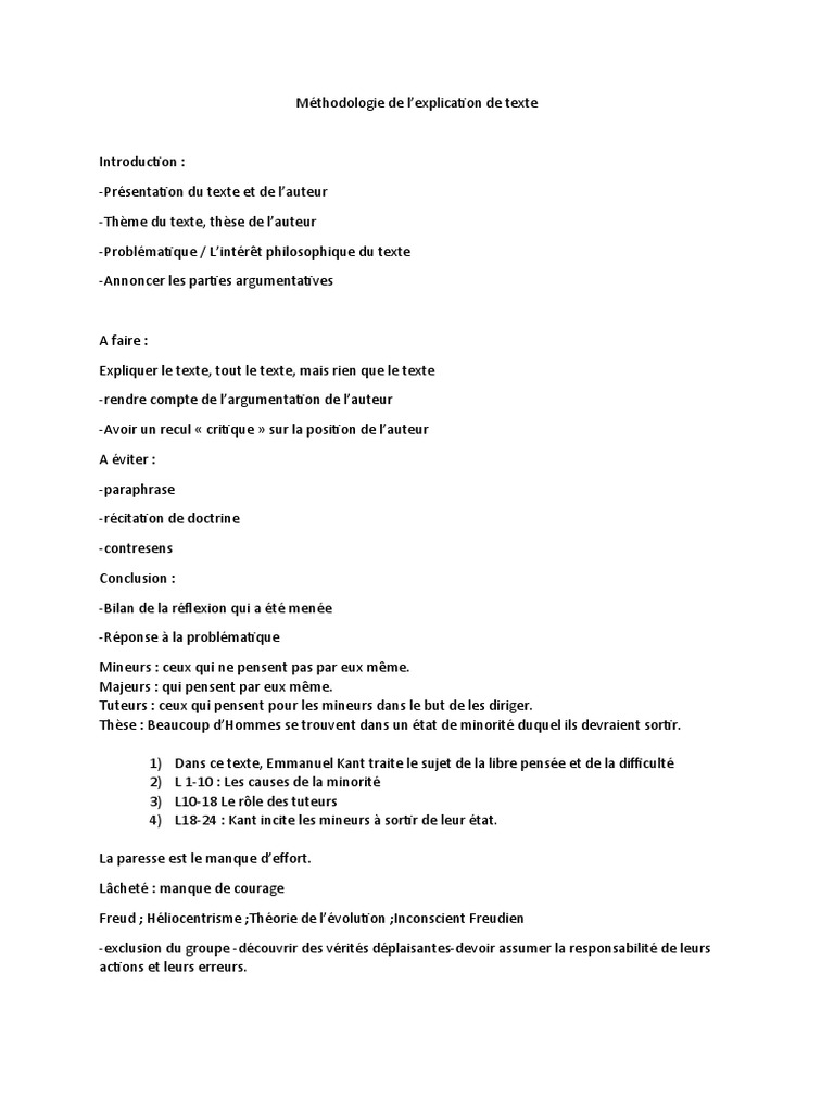 Méthodologie De L Explication Linéaire De Texte Pdf Emmanuel Kant