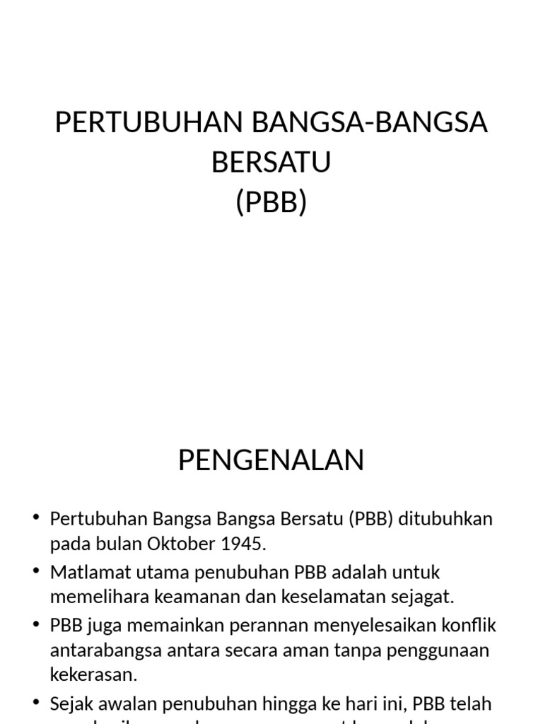Pertubuhan Bangsa Bangsa Bersatu Peranan PBB | PDF
