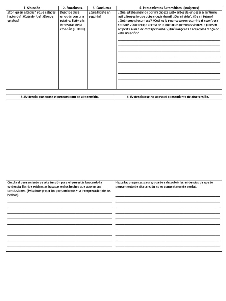 Registro De Pensamientos Pdf Pensamiento Las Emociones