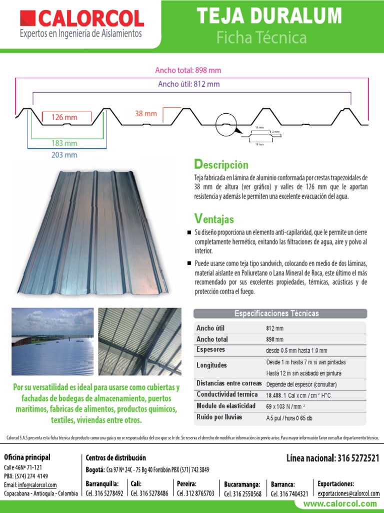 Ficha técnica de la teja Duralum, una lámina de aluminio ideal para ...