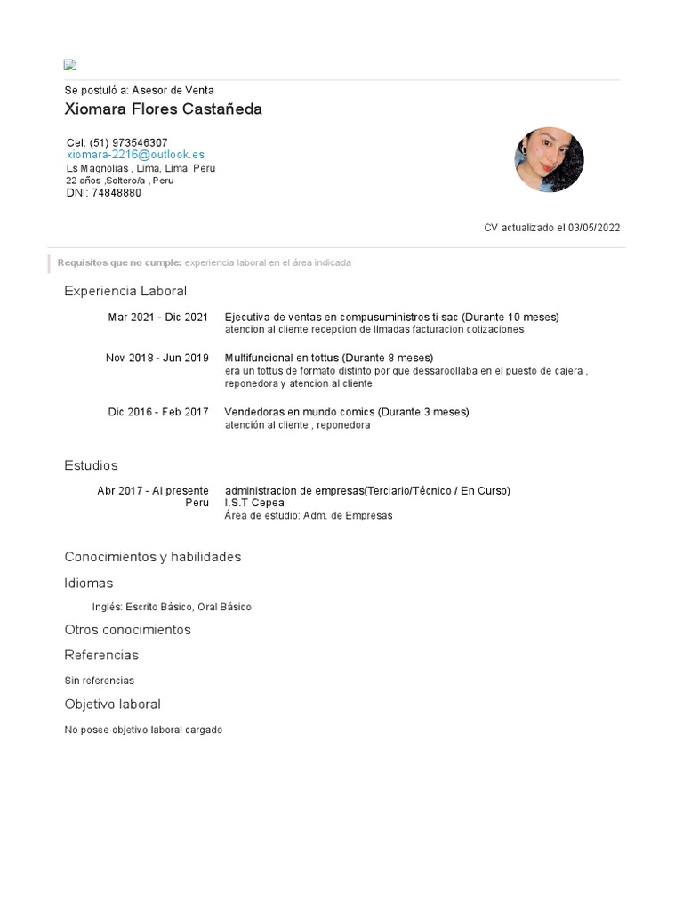 CV - Xiomara Flores | PDF