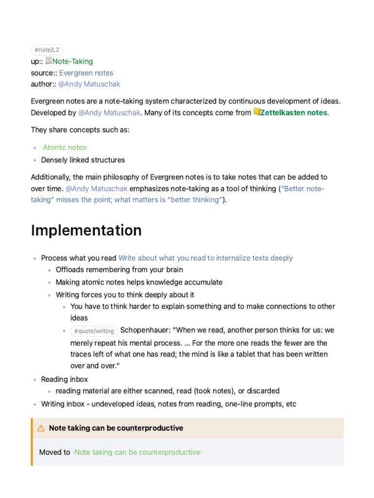 Introduction to Evergreen Notes: A System for Continuous Development of ...