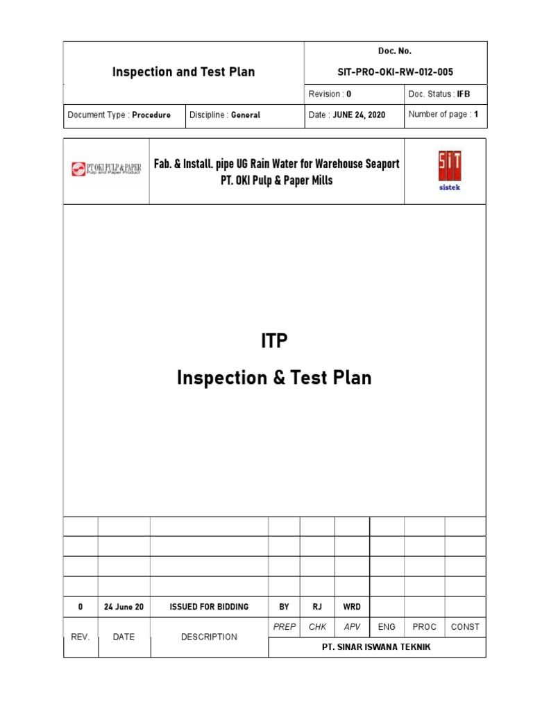 Inspection and Test Plan for the Fabrication and Installation of ...