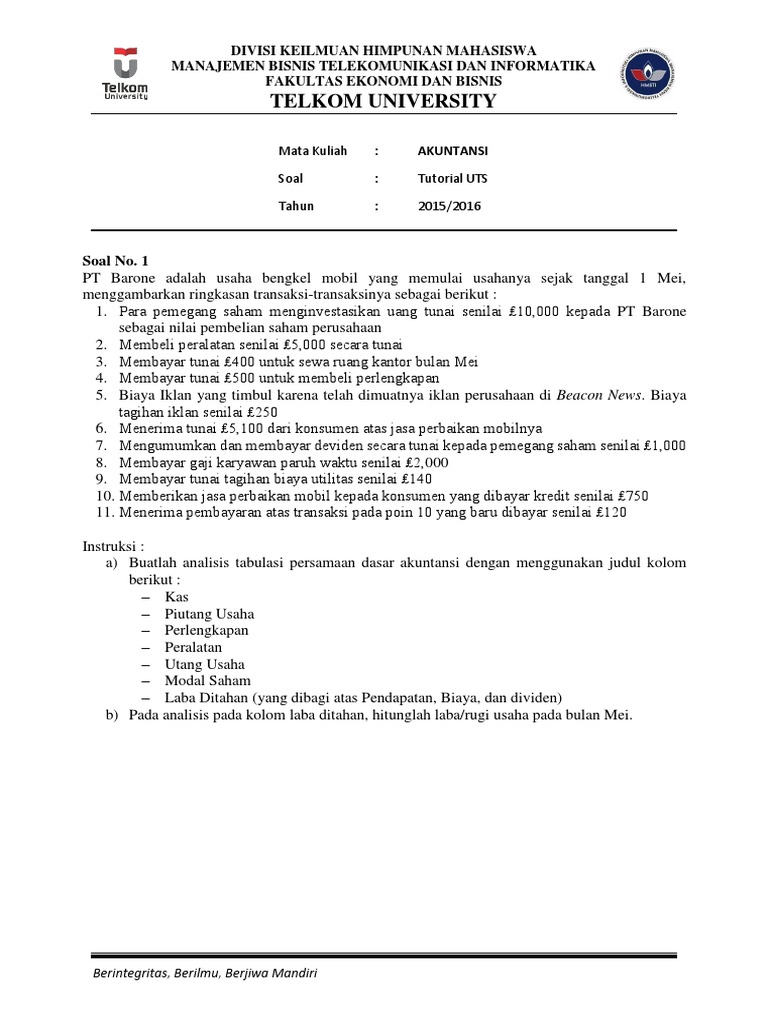 Tutorial UTS 2016 AKUNTANSI | PDF