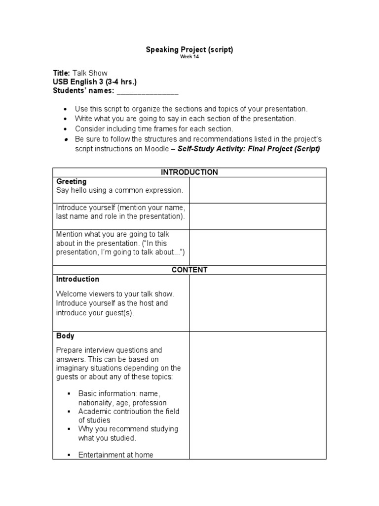 ENGLISH 3 (3-4H) - PRESENTATION SCRIPT Format | PDF