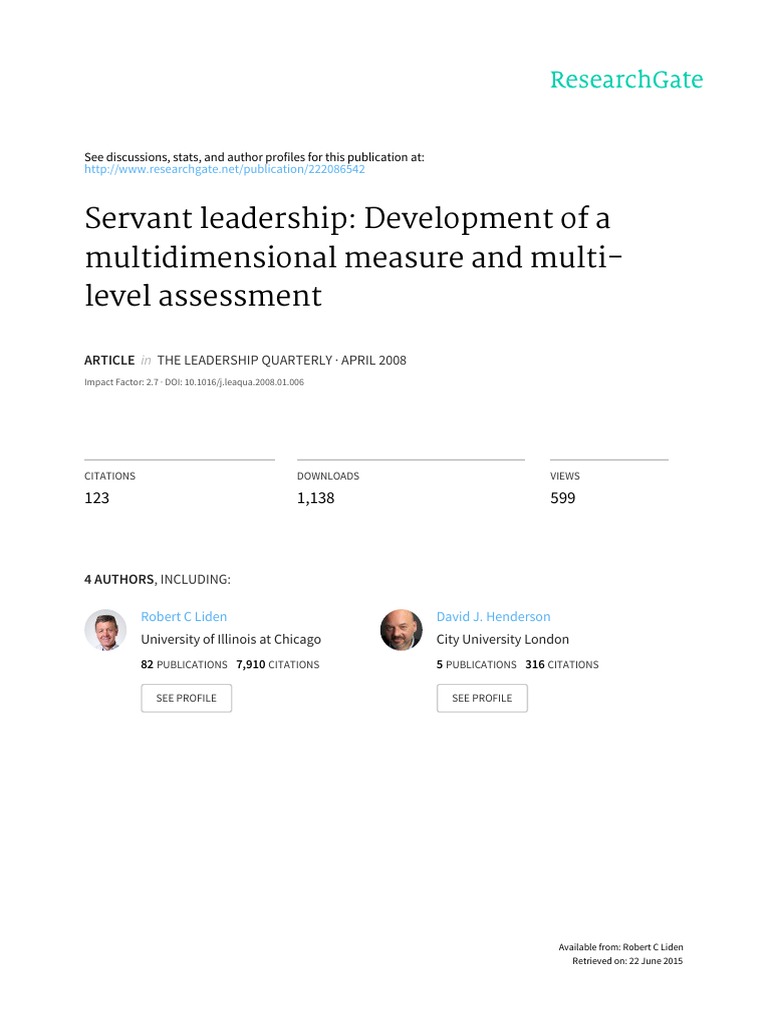 Liden et al 2008 Servant leadership - Development of a multidimensional ...