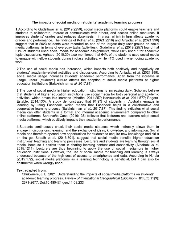 Social Media's Impact on Student Learning | PDF | Social Media | Popular Culture & Media Studies