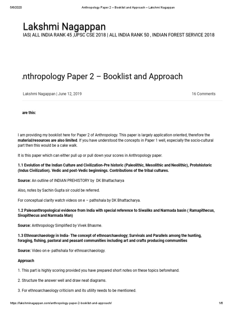 Anthropology Paper 2 - Booklist and Approach - Lakshmi Nagappan PDF ... Anthropology Paper 2 - Booklist and Approach - Lakshmi Nagappan PDF ...